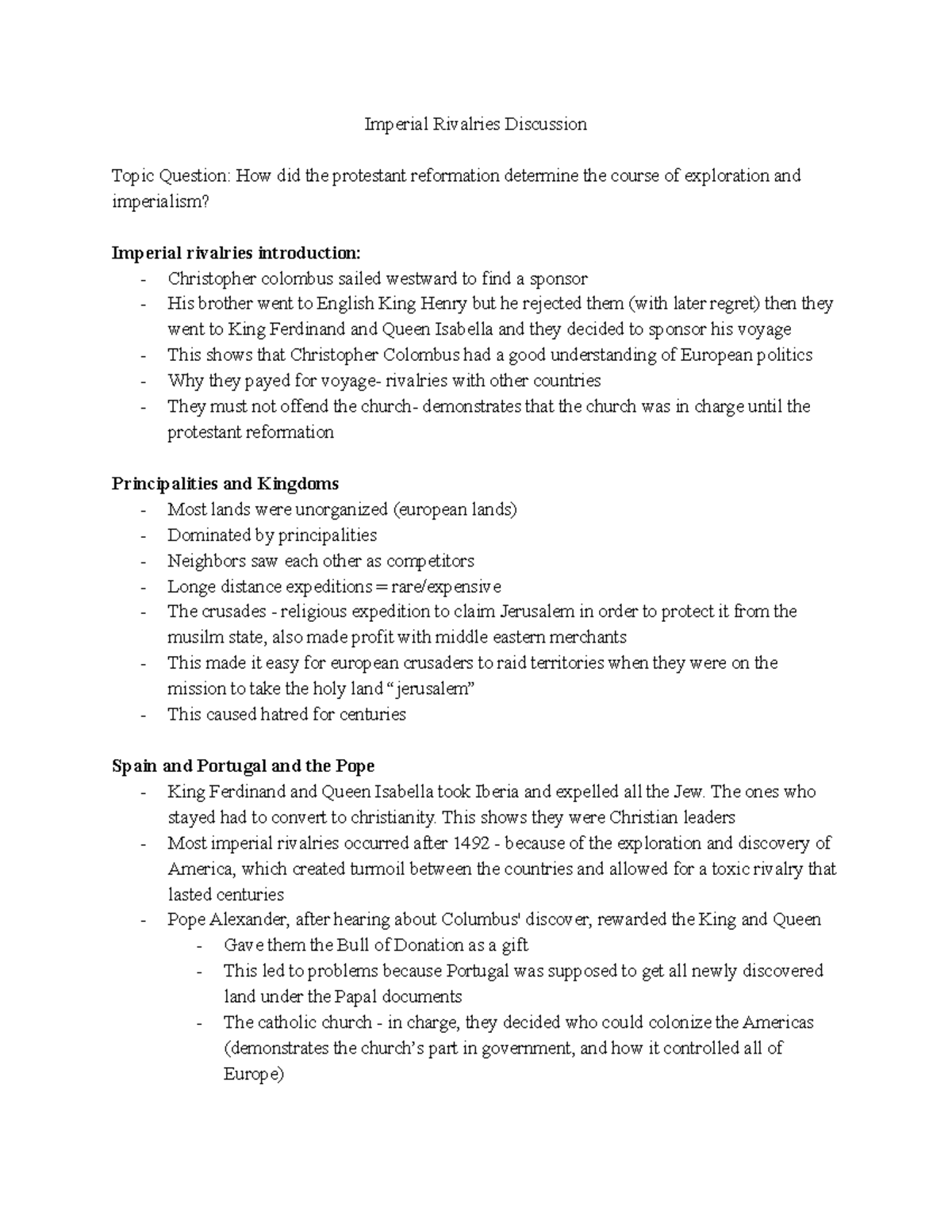 HIUS 2001: Imperial Rivalries Discussion - Imperial Rivalries ...