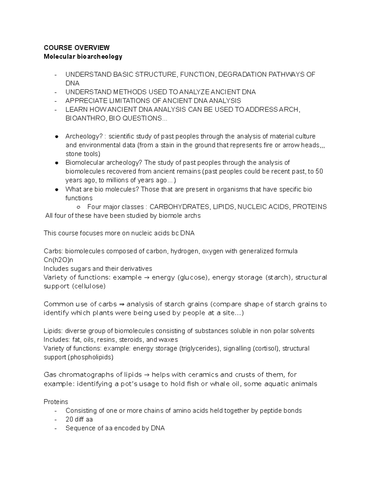 Arch 383 January 6 2019 Course Overview Molecular Bioarcheology