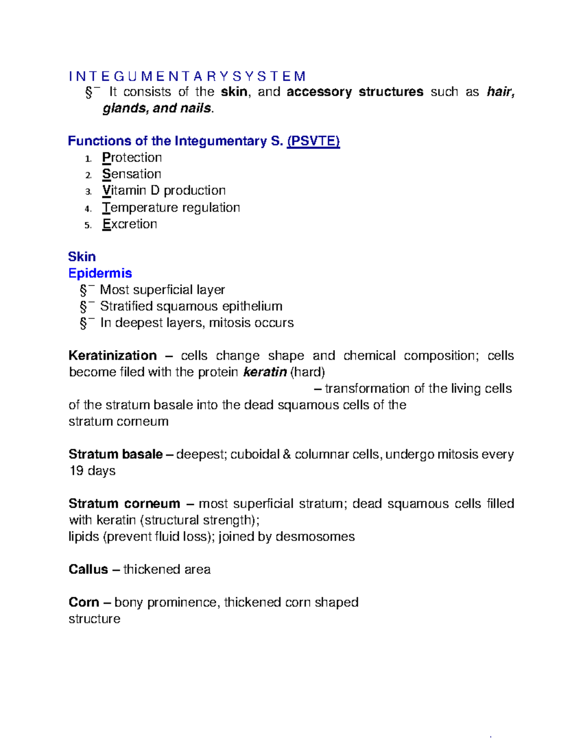 Integumentary-System - I N T E G U M E N T A R Y S Y S T E M § It ...