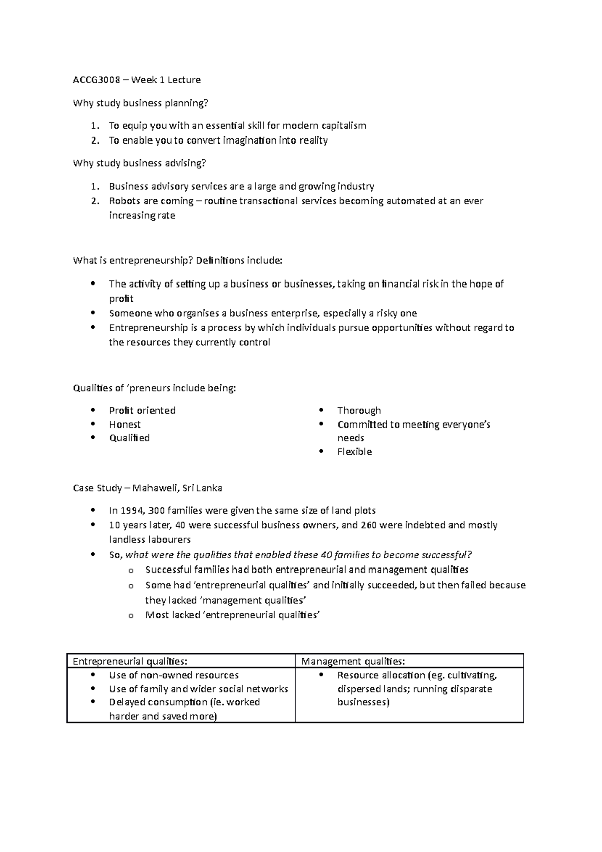 Week 1 - Lecture notes 1 - ACCG3008 – Week 1 Lecture Why study business ...