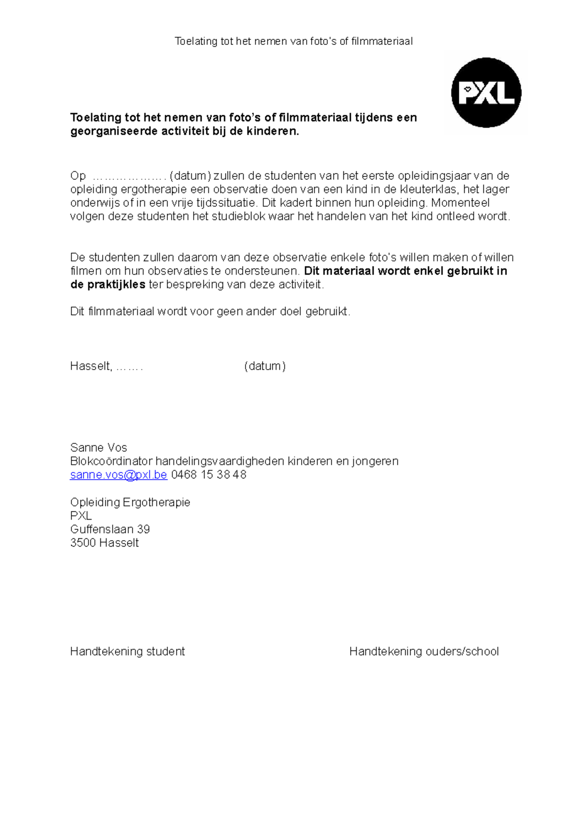 Contract toelating tot nemen van beeldmateriaal 1 ERG - Toelating tot ...