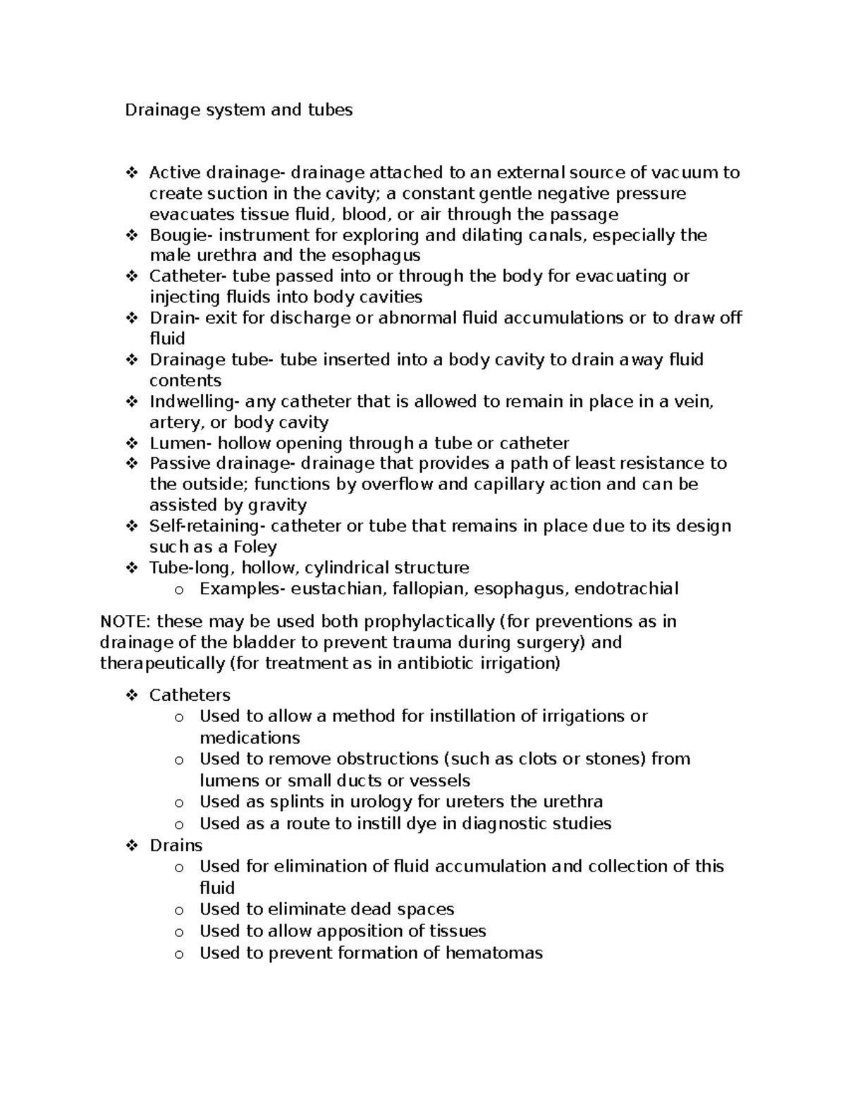 Drainage system and tubes - Studocu