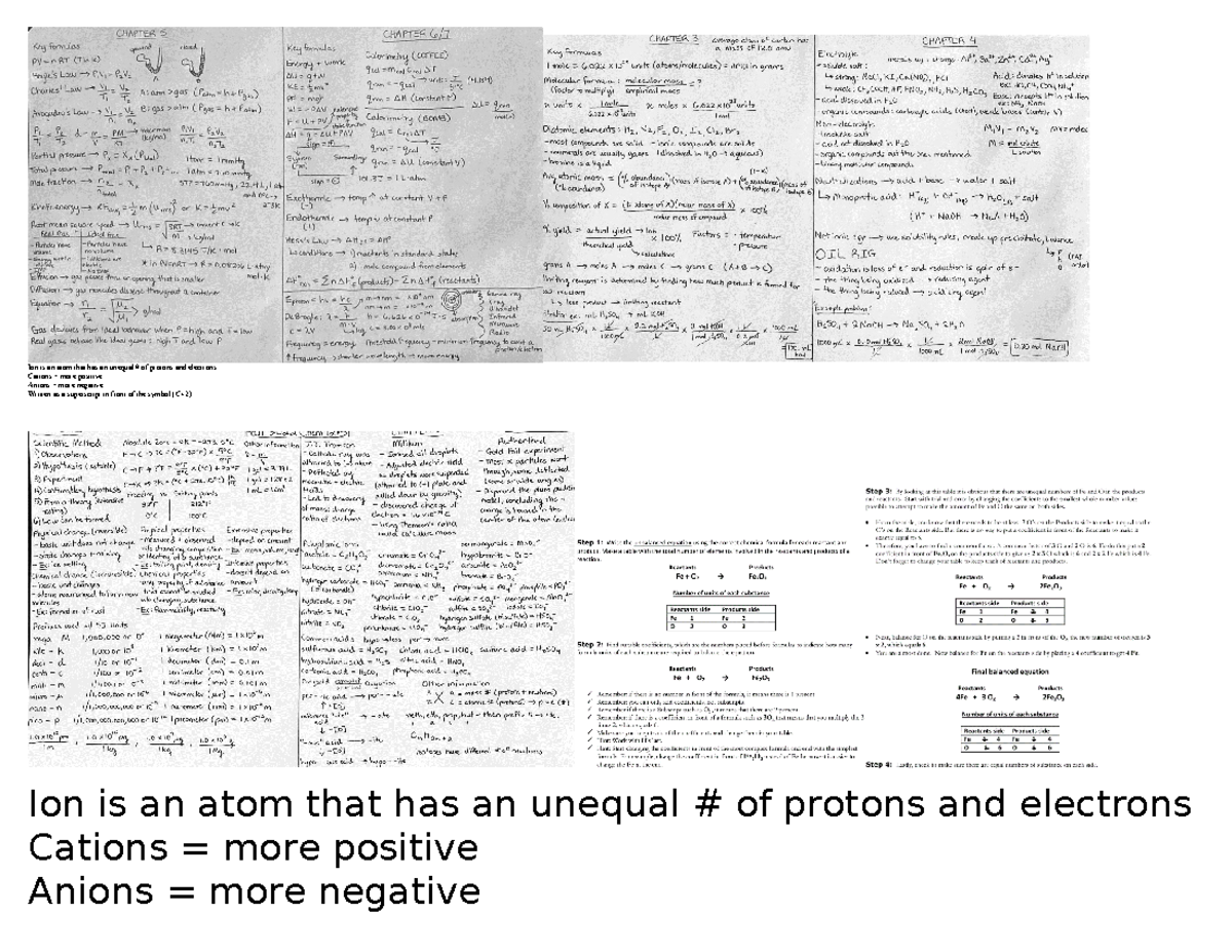 Chem exam 1 Cheat sheet - notes - chem 1225L - Ion is an atom that has ...
