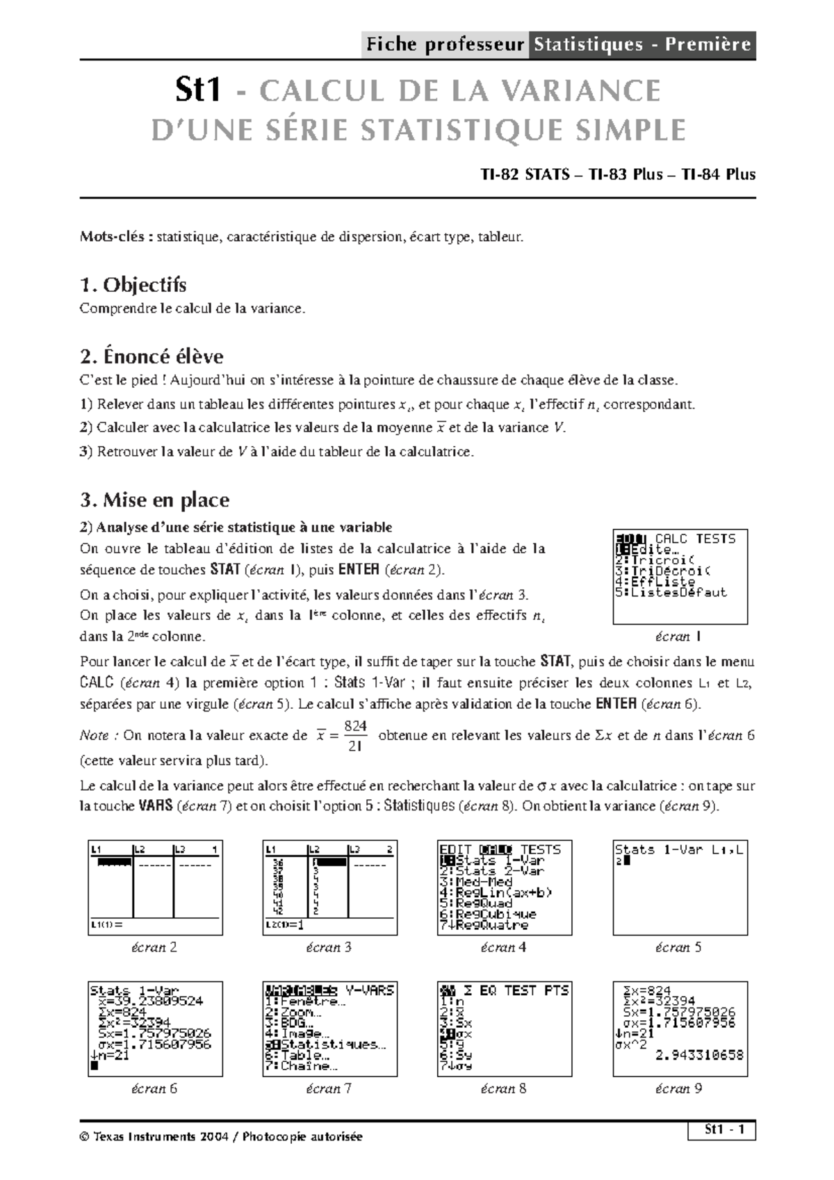 St1 Calcule Variance Serie Simple - Mots-clés : statistique ...