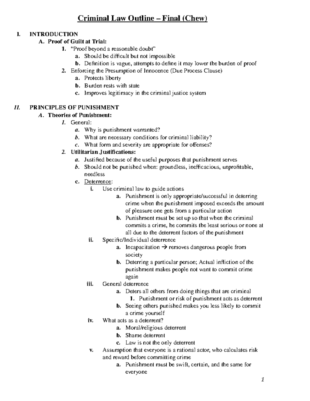 Criminal Law Outline - INTRODUCTION A. Proof of Guilt at Trial: 1 ...