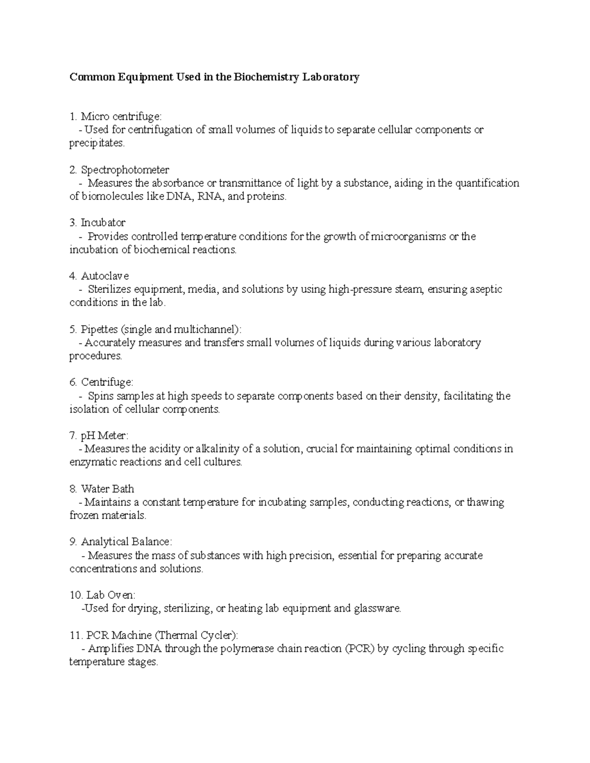 Biochem lab equipment - Common Equipment Used in the Biochemistry ...
