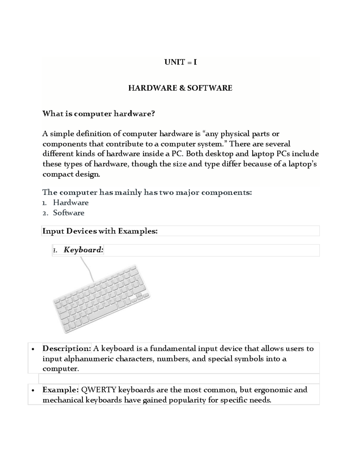 5 ITS Skill LAB - hgvj - UNIT = I HARDWARE & SOFTWARE What is computer ...