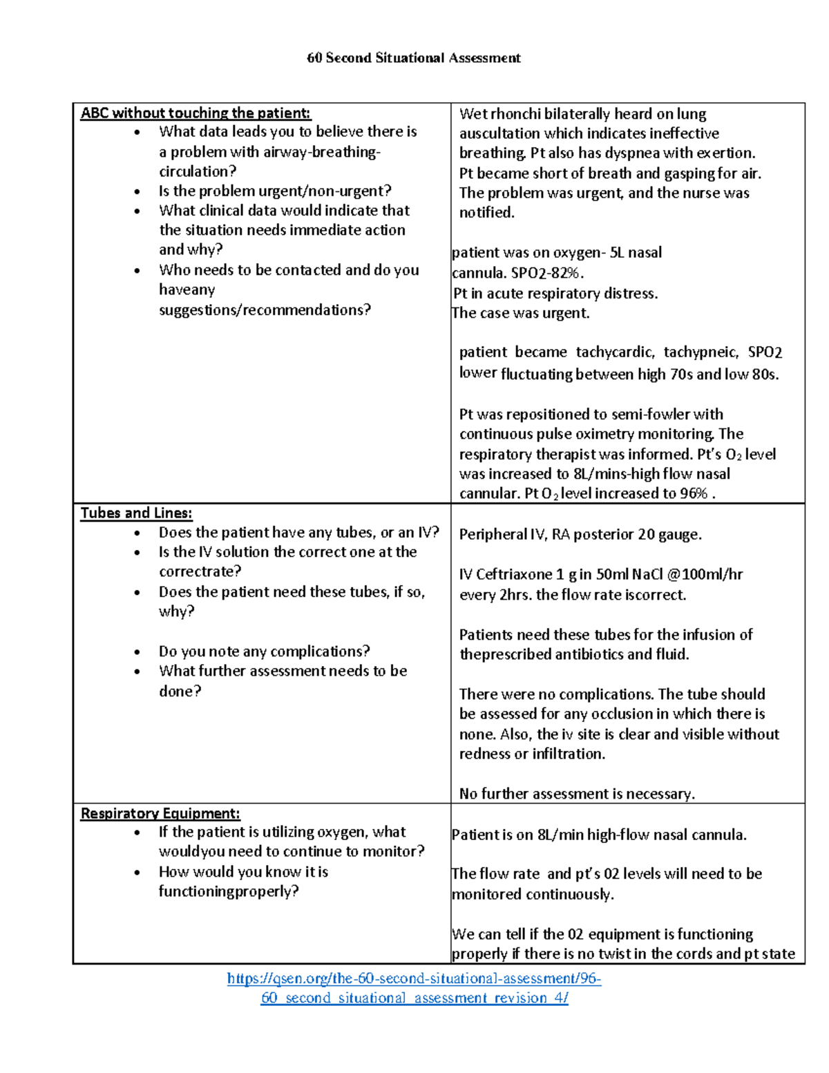 60s assessment - clinical - 60 Second Situational Assessment - Studocu