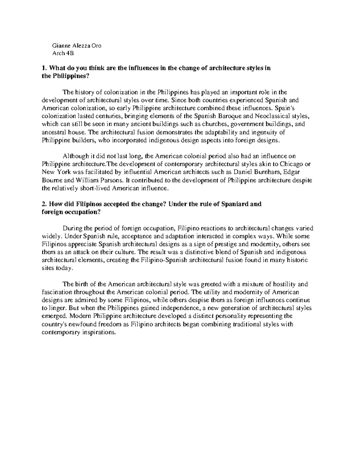 Fgerg - rthrh - Gianne Alezza Oro Arch 4B What do you think are the ...