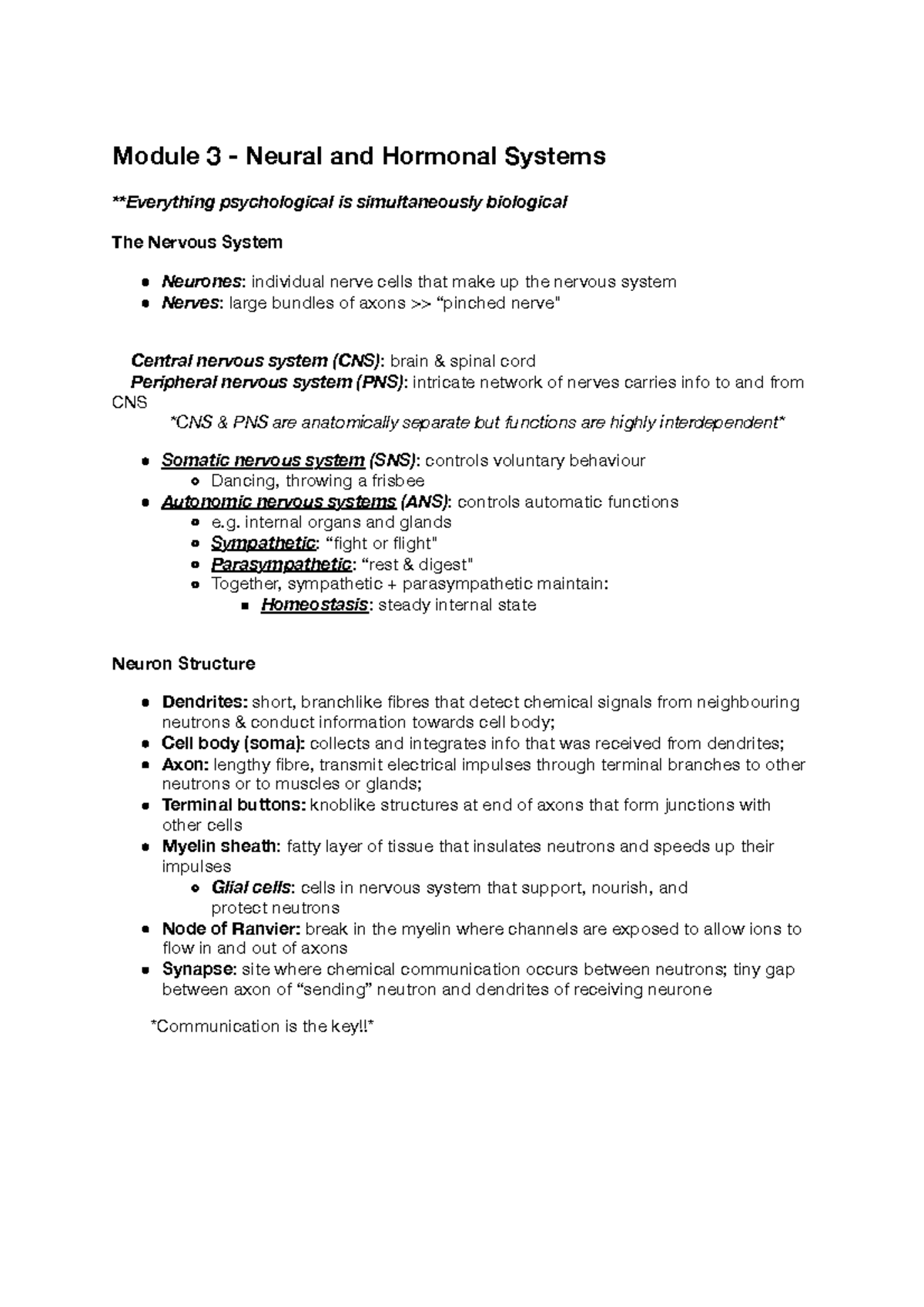 Module 3 - Neural and Hormonal Systems - Module 3 - Neural and Hormonal ...