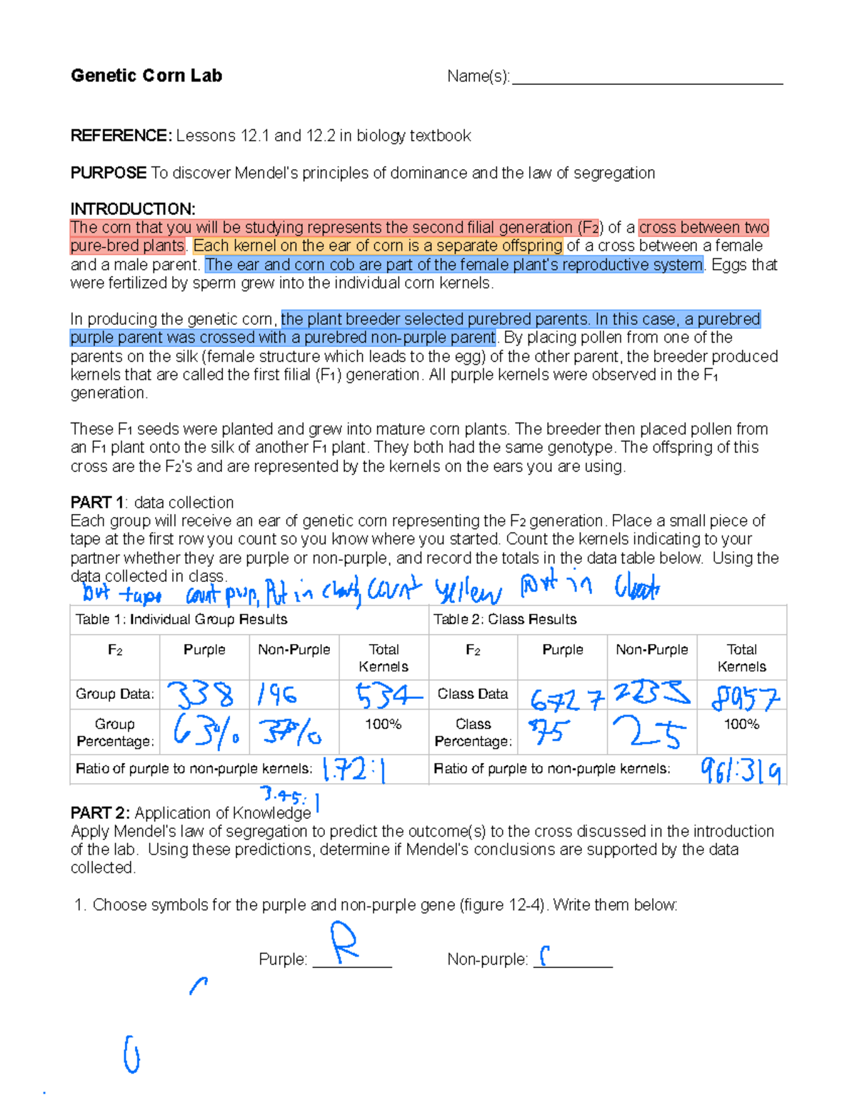 Corn Lab Revised - Genetic Corn Lab Name(s ...