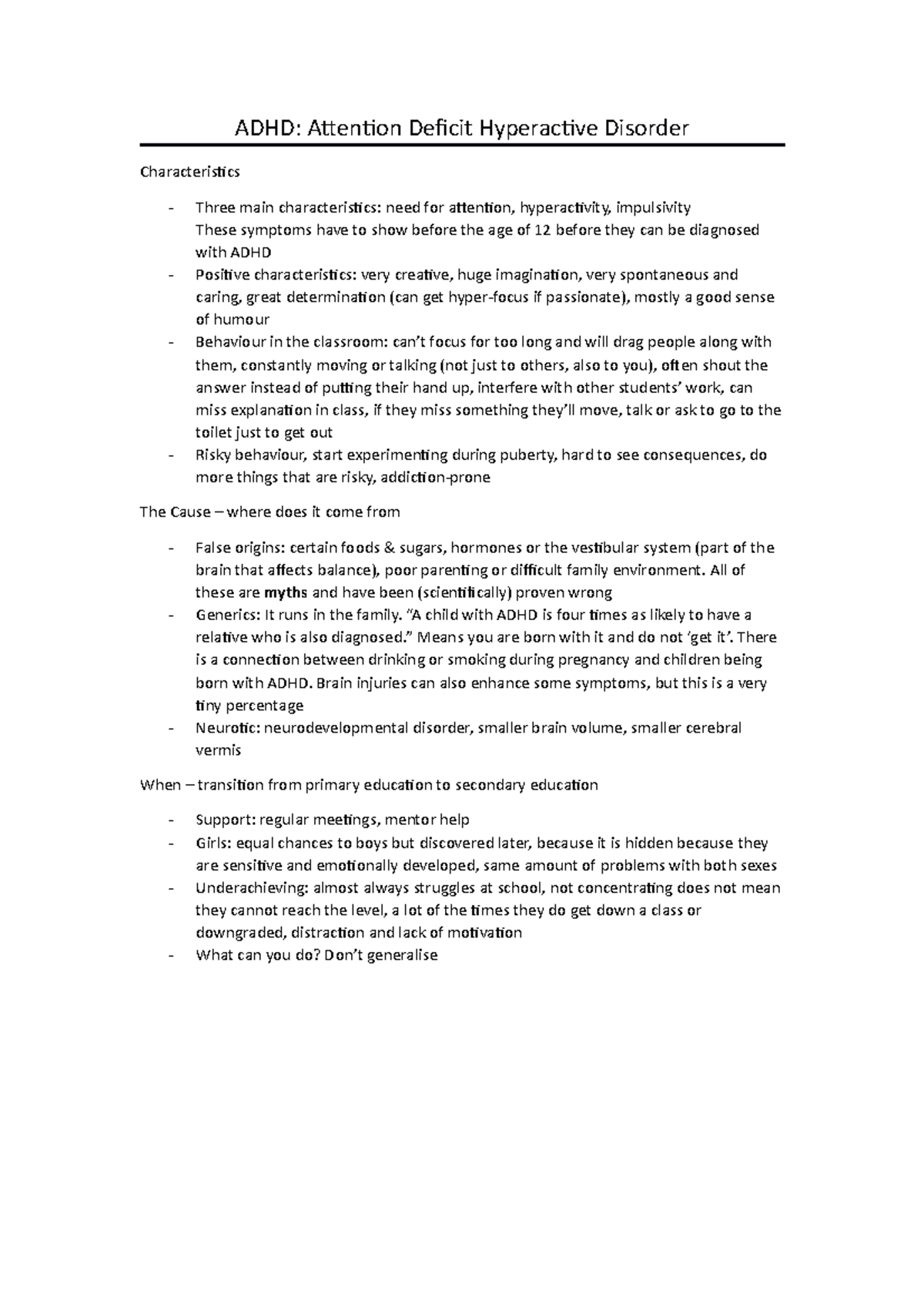 ADHD - Samenvatting van een les over ADHD Summary of a session about ...