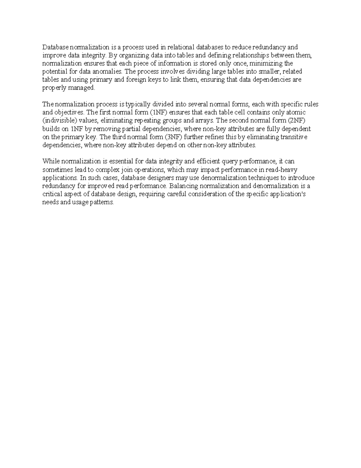 Article 4 Database Normalization Database Normalization Is A Process Used In Relational