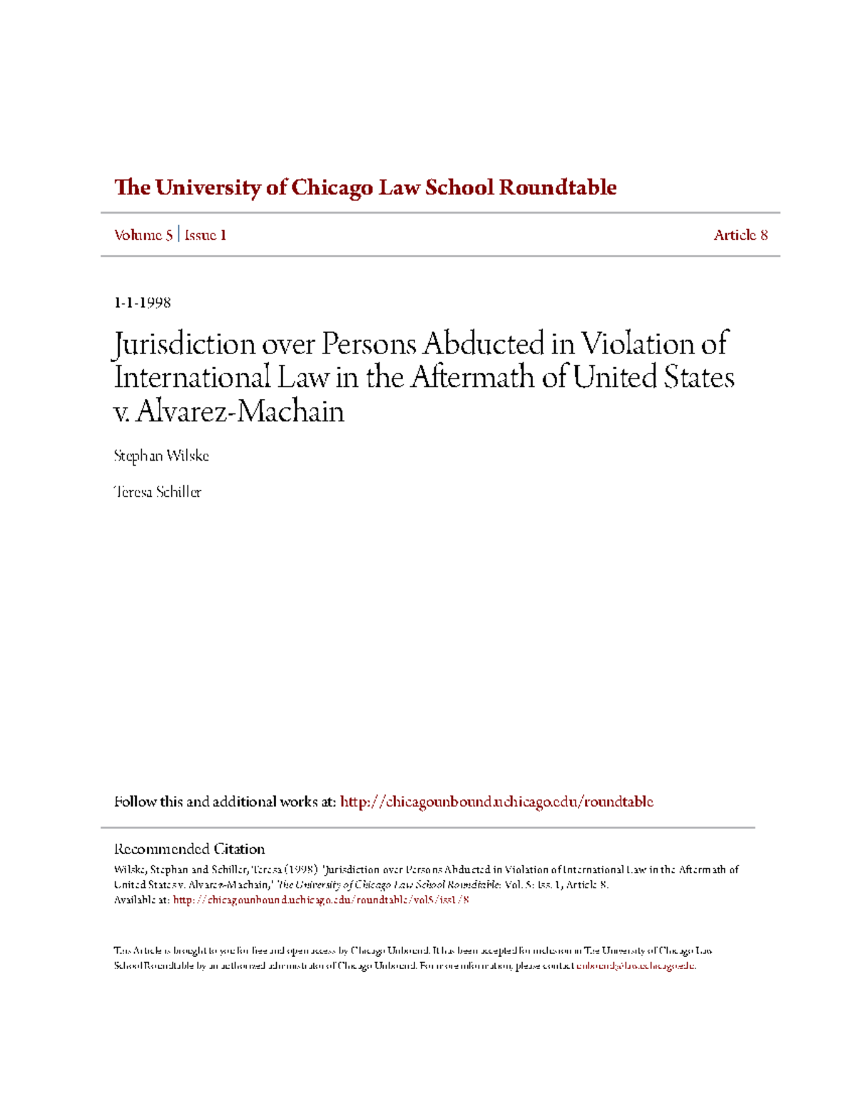 Jurisdiction over Persons Abducted in Violation of International ...