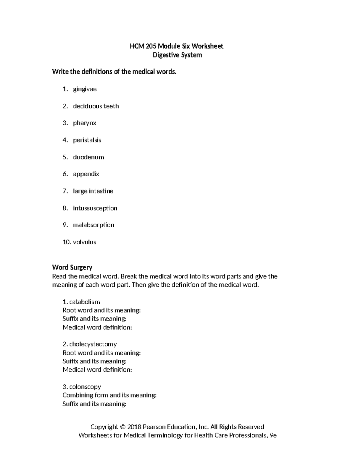 HCM 205 Module Six Worksheet - HCM 205 Module Six Worksheet Digestive ...