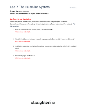 BIO250 Lab 4 - bio lAB 4 - Student Name: Access Code (located on the ...