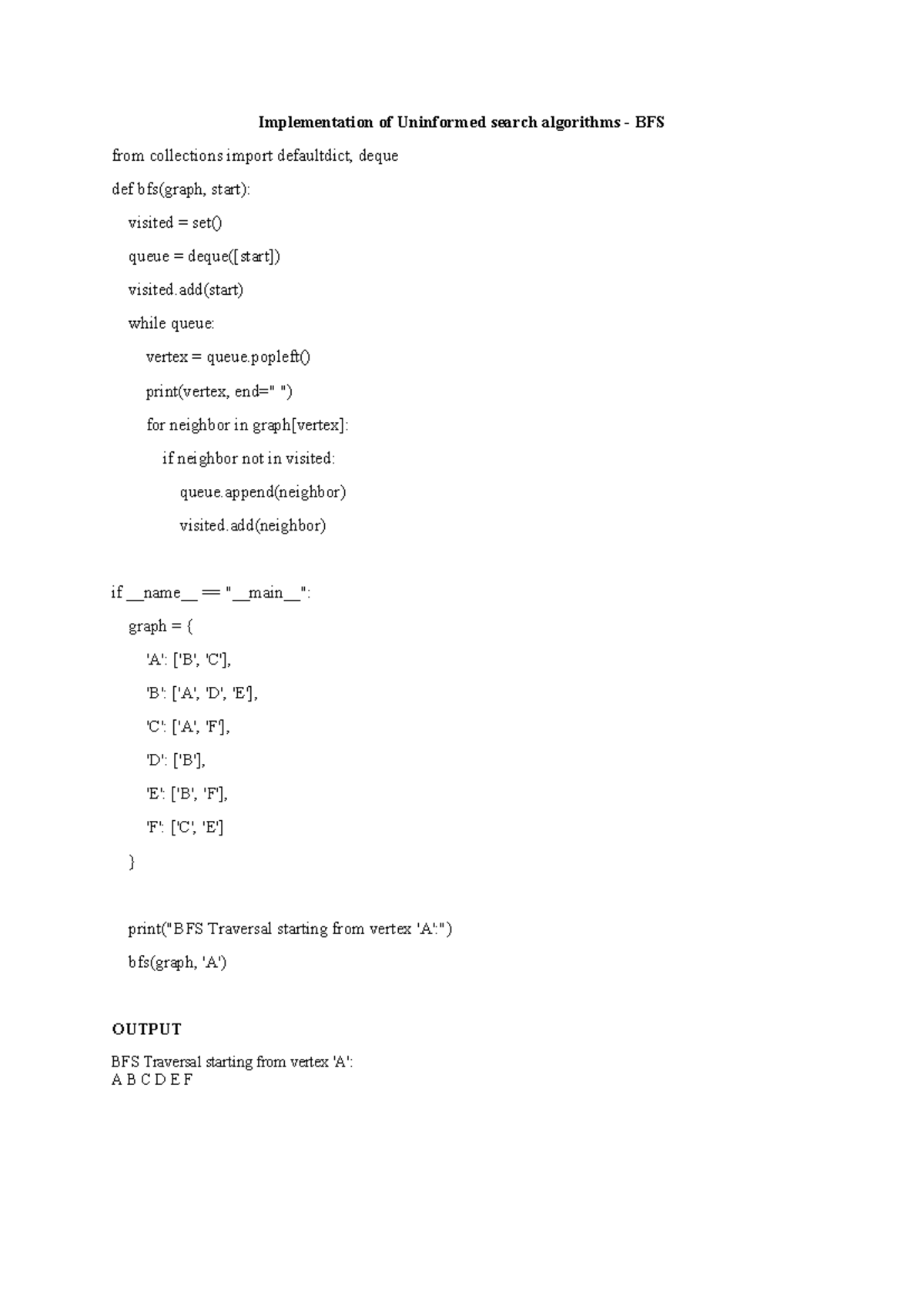 Implementation of Uninformed search algorithms - BFS - Studocu