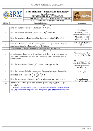 Question paper SRM - Mathematics I - Studocu