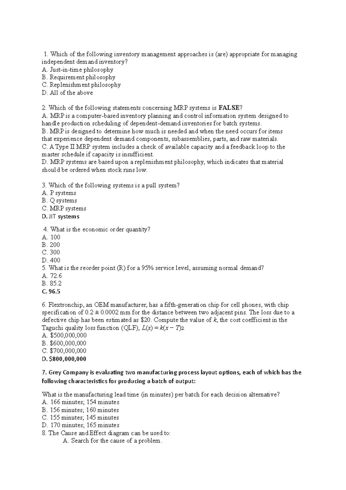 Practice exam - Which of the following inventory management approaches ...