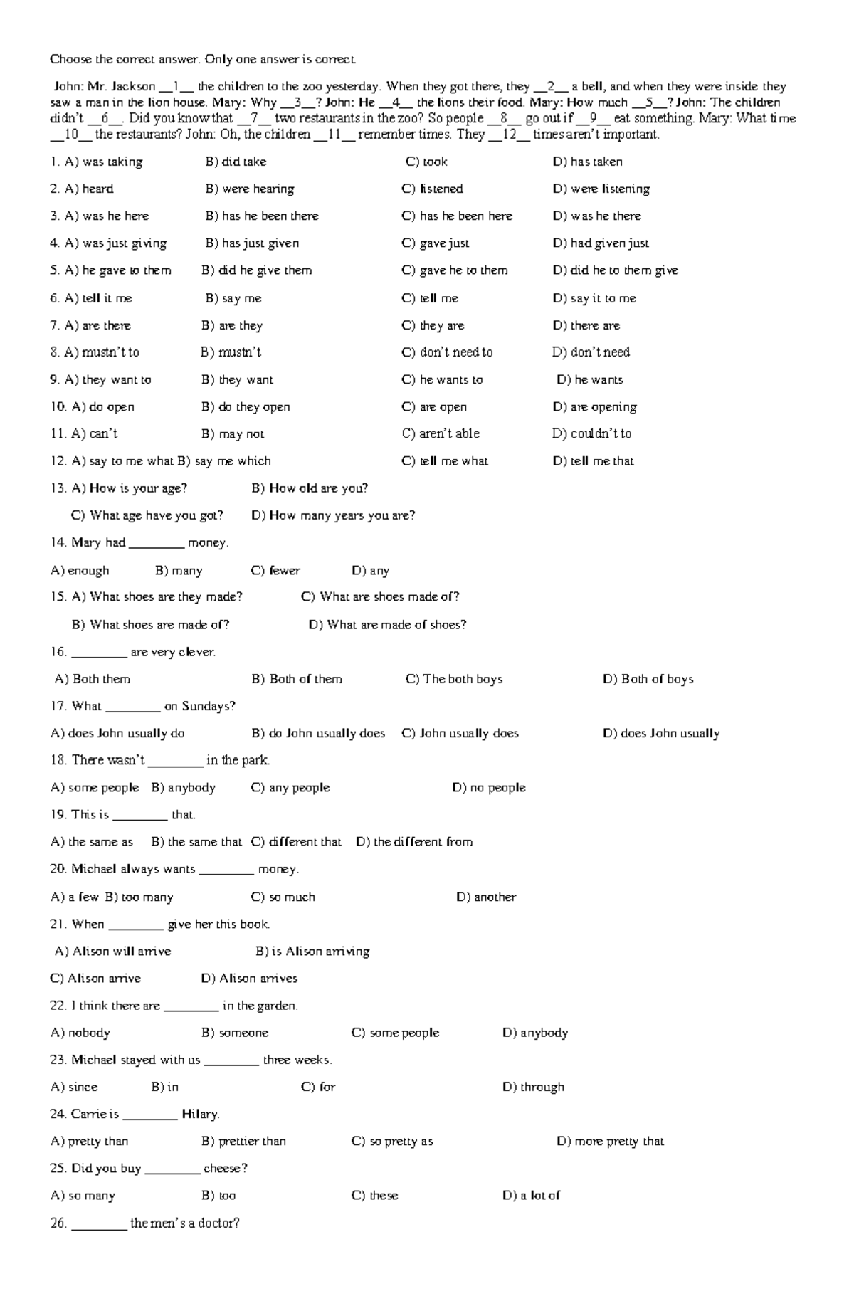 Grammar-Worksheet - THIS WORKSHEET WILL HELP STUDENTS TO IMPROVE THEIR ...
