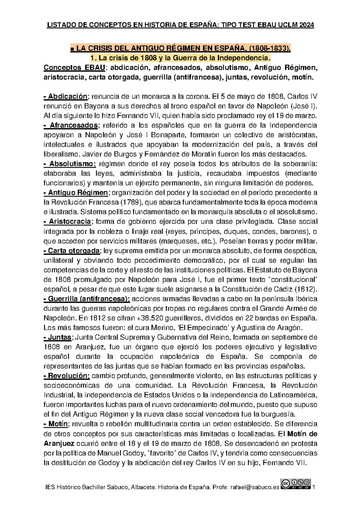 Conceptos EBAU 2024 - . ewewew - LA CRISIS DEL ANTIGUO RÉGIMEN EN - Studocu