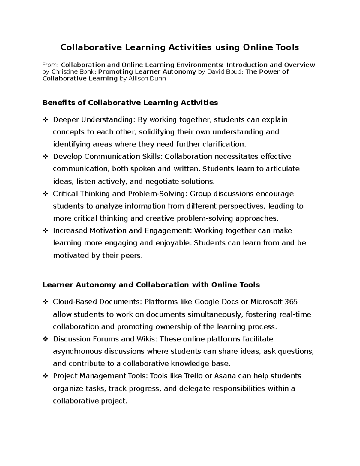 Module 4 #2 Collaborative - Collaborative Learning Activities using ...