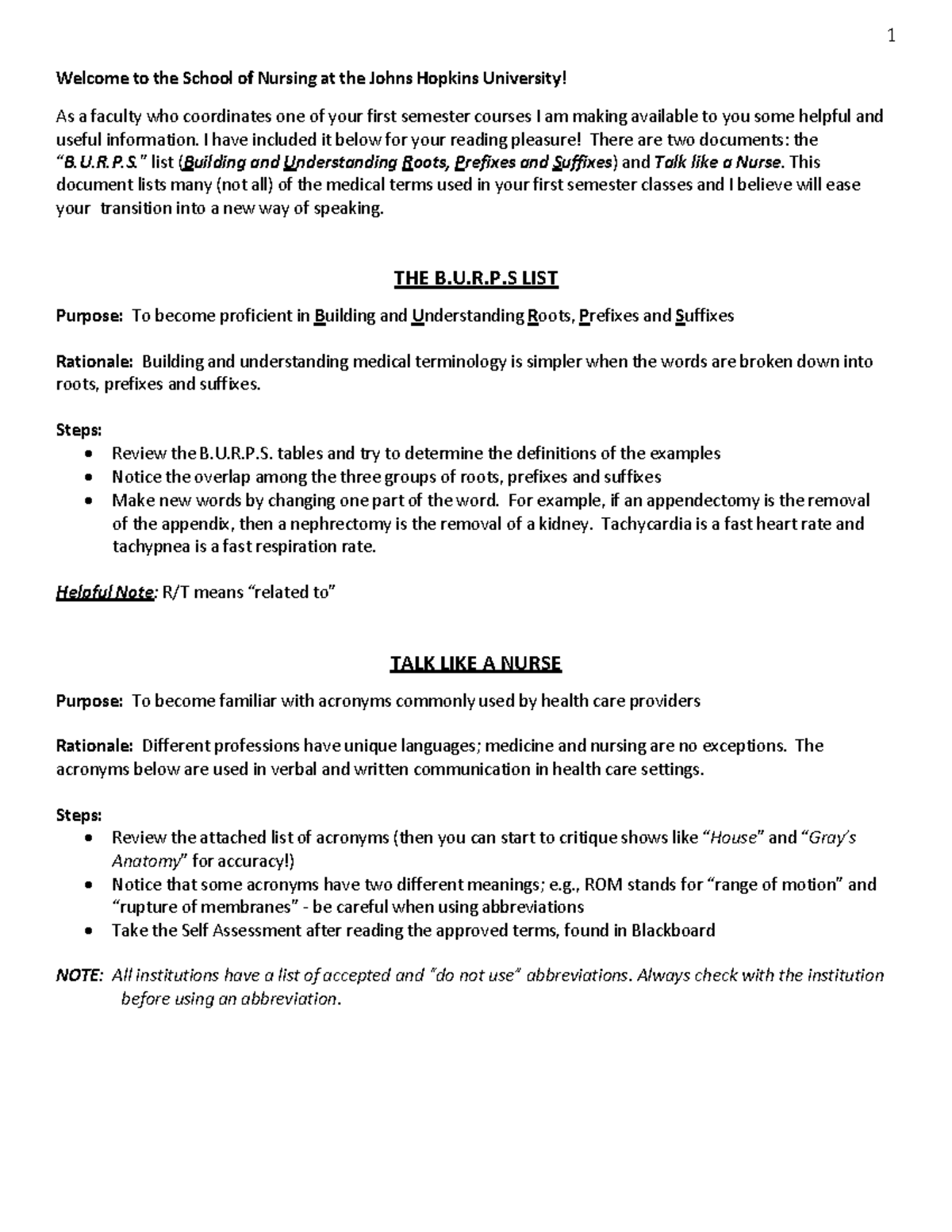 Nursing Terminology for student nurse - Welcome to the School of ...