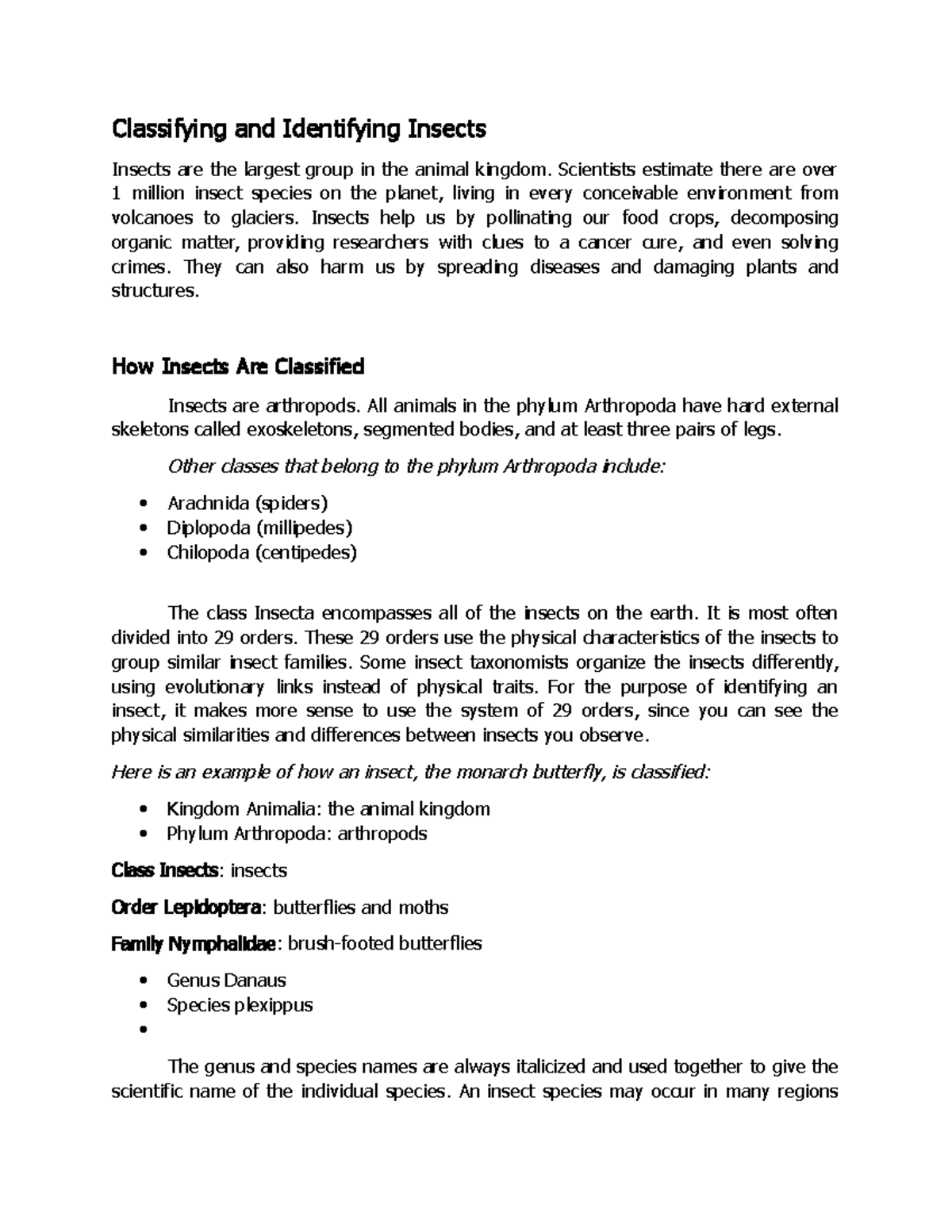 Classifying and Identifying Insects - Classifying and Identifying ...