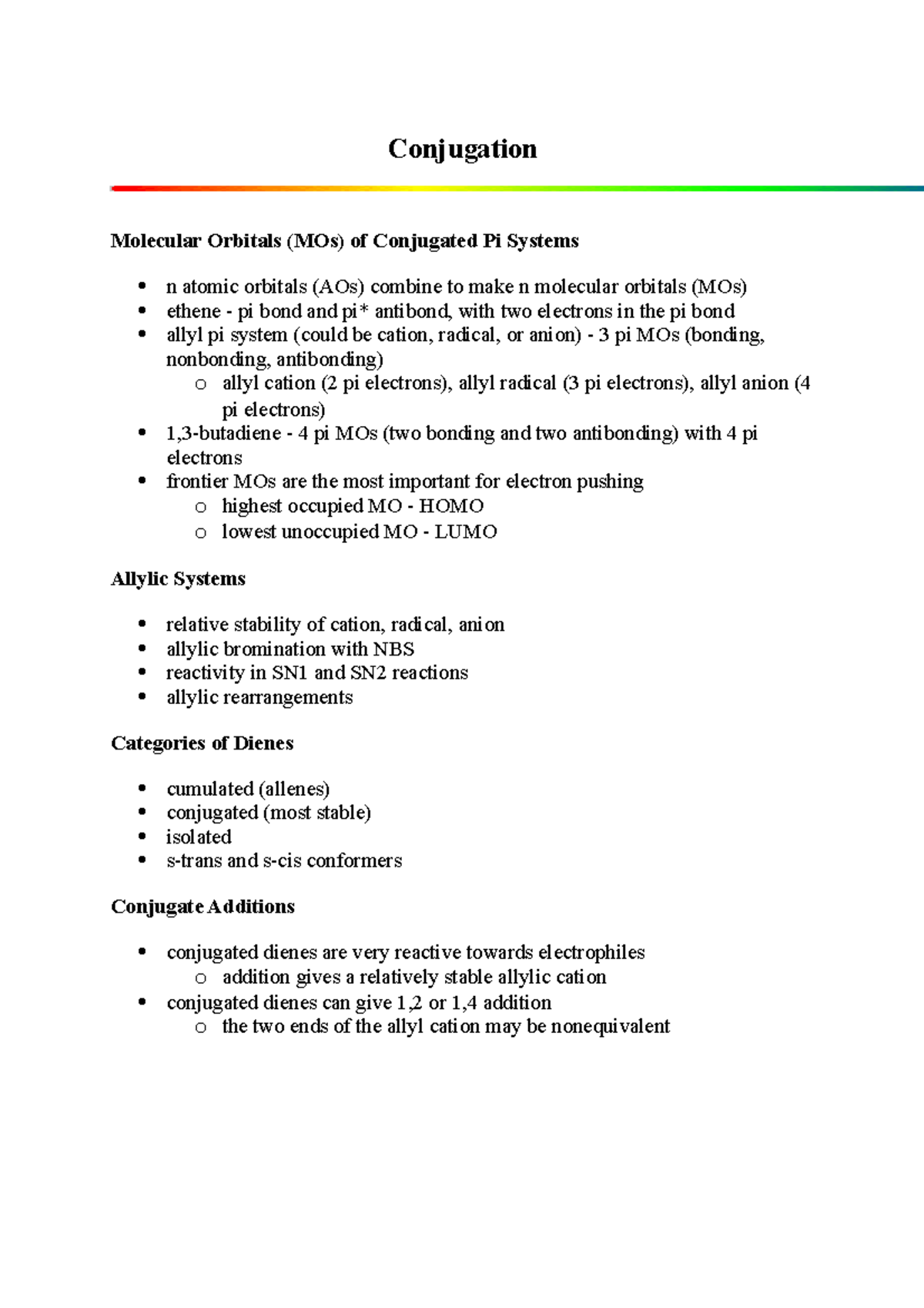 Conjugation Notes - Conjugation Molecular Orbitals (MOs) of Conjugated ...