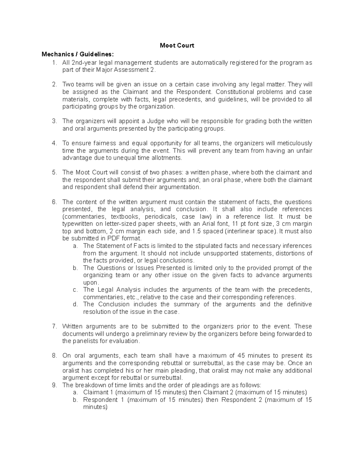 Moot Court Guidelines and Problem Questions - Moot Court Mechanics ...