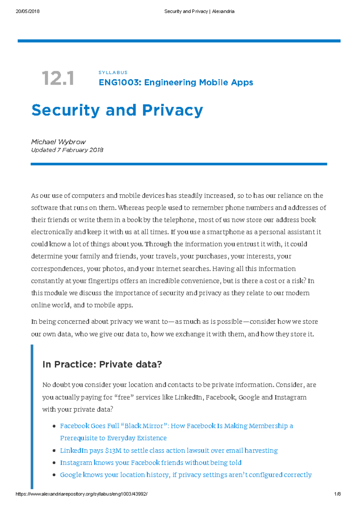 Security and Privacy Alexandria - 12. SYLLABUS ENG1003: Engineering ...