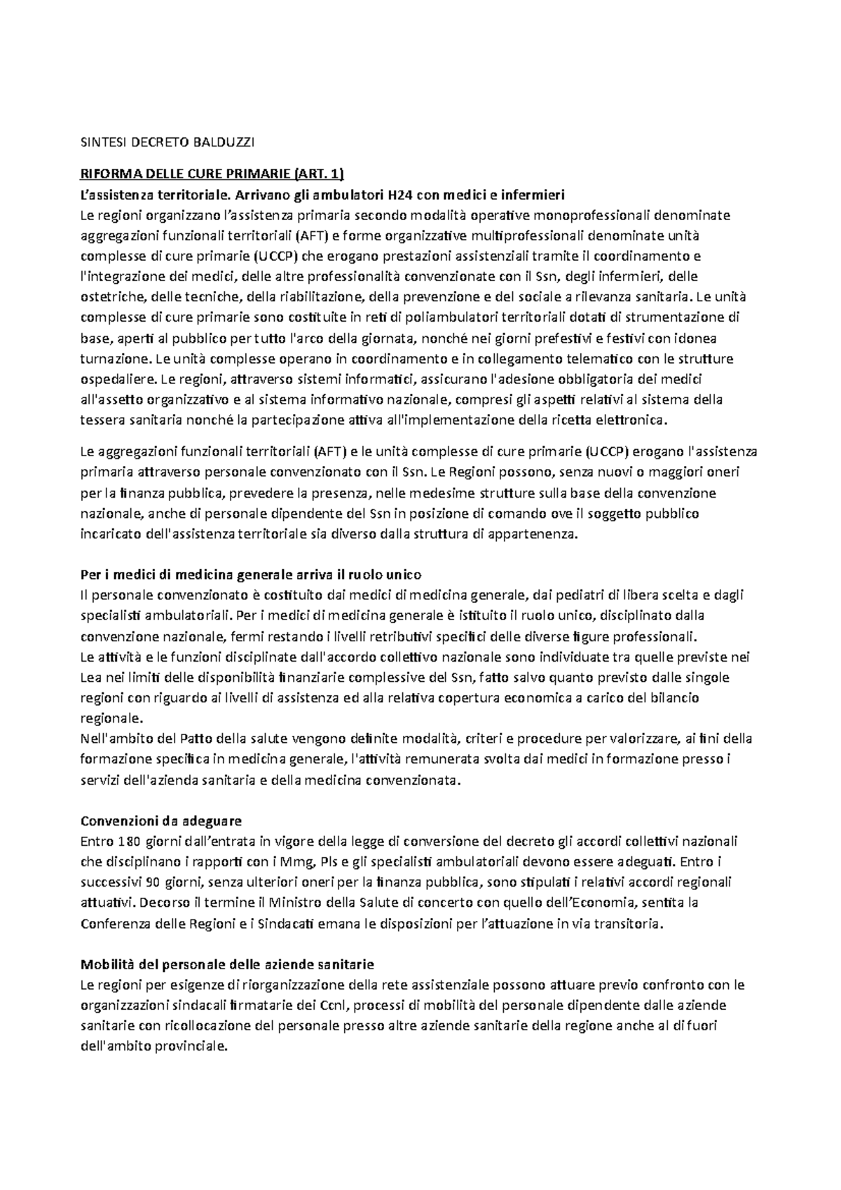 Sintesi Decreto Balduzzi - SINTESI DECRETO BALDUZZI RIFORMA DELLE CURE ...