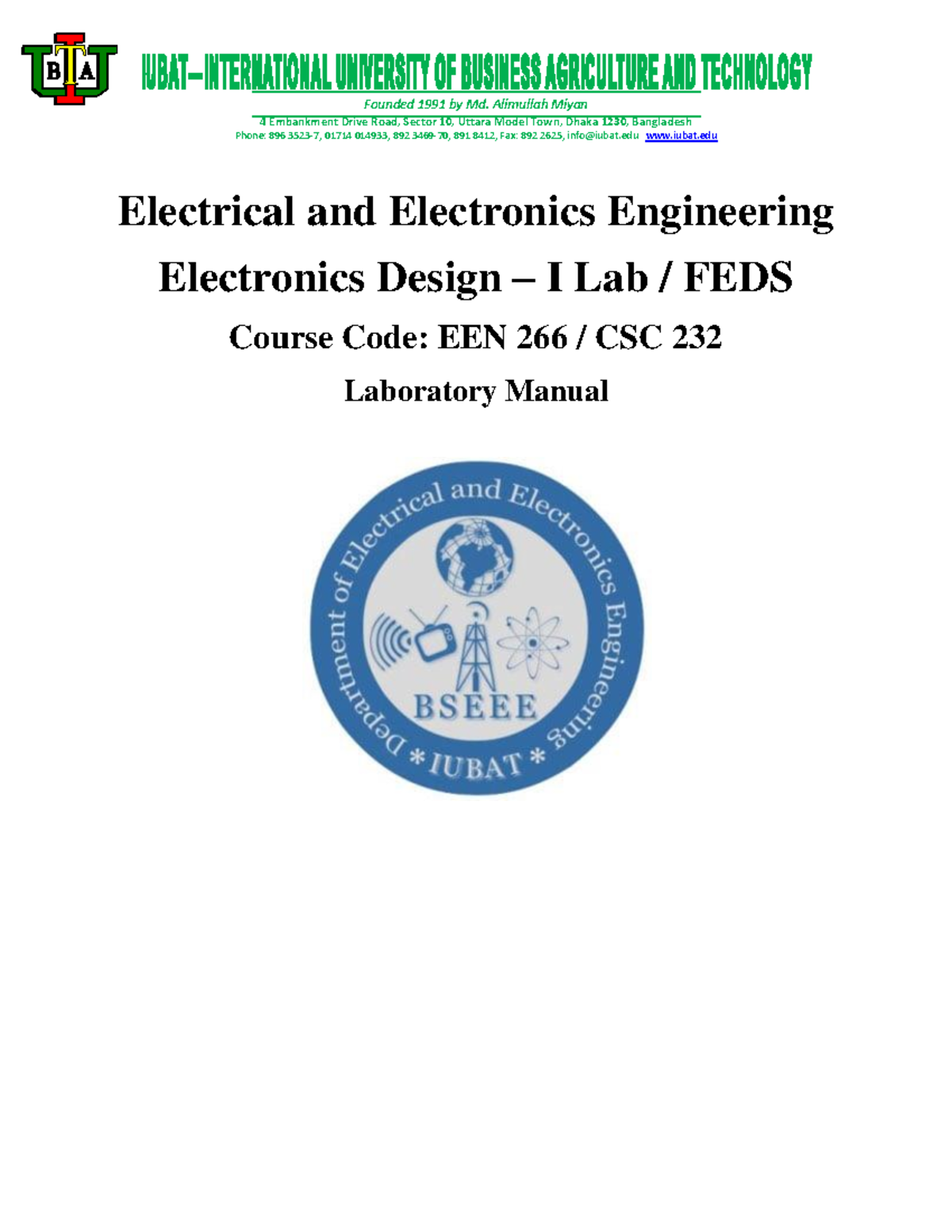 CSC 232 Lab Manual - 4 Embankment Drive Road, Sector 10, Uttara Model ...