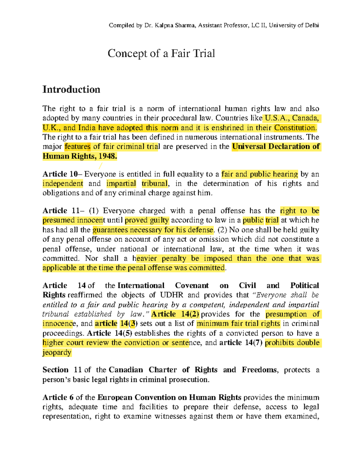 Fair trial (Dr. Kalpna Sharma) - Concept of a Fair Trial Introduction ...