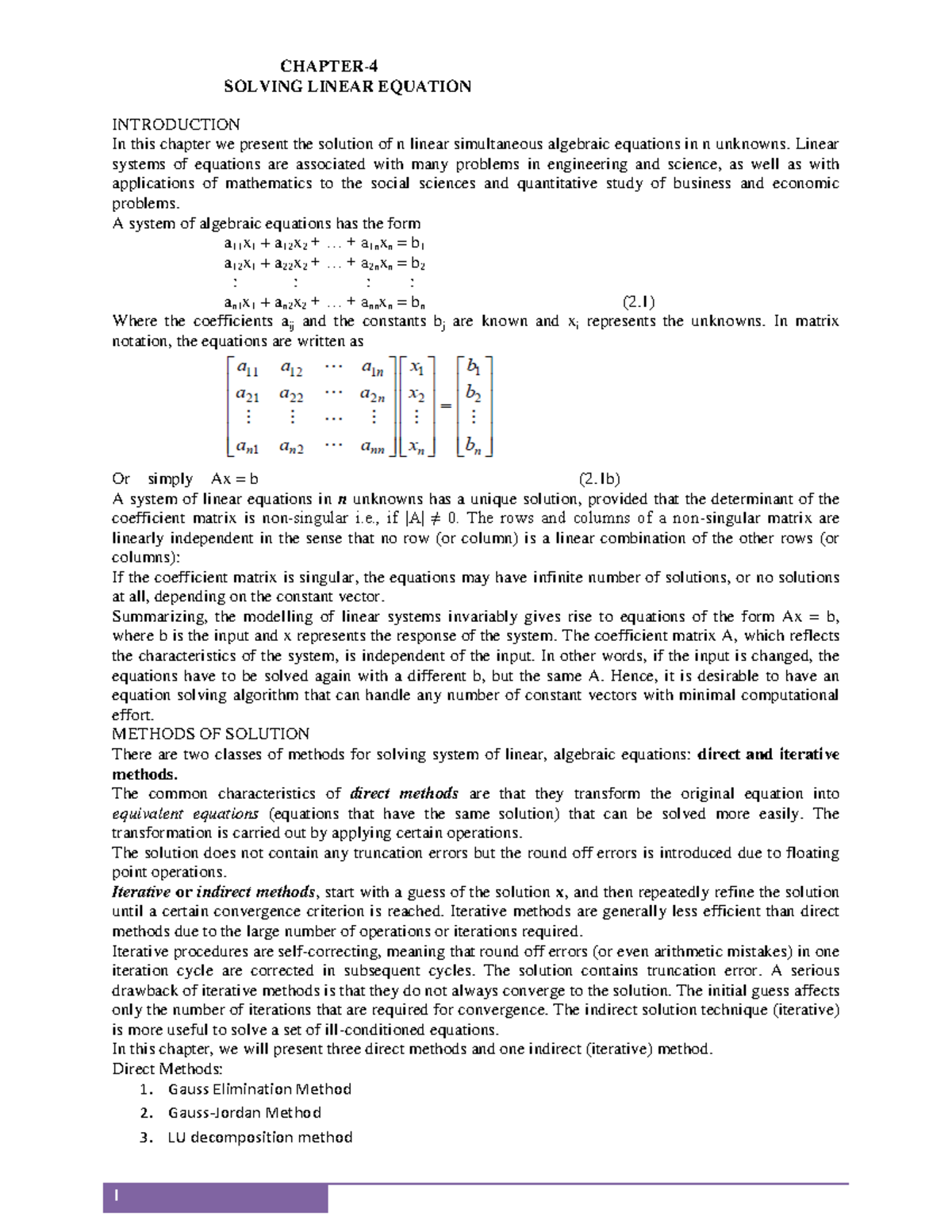 Linear equations ch-4 - the material is used as teaching material for ...