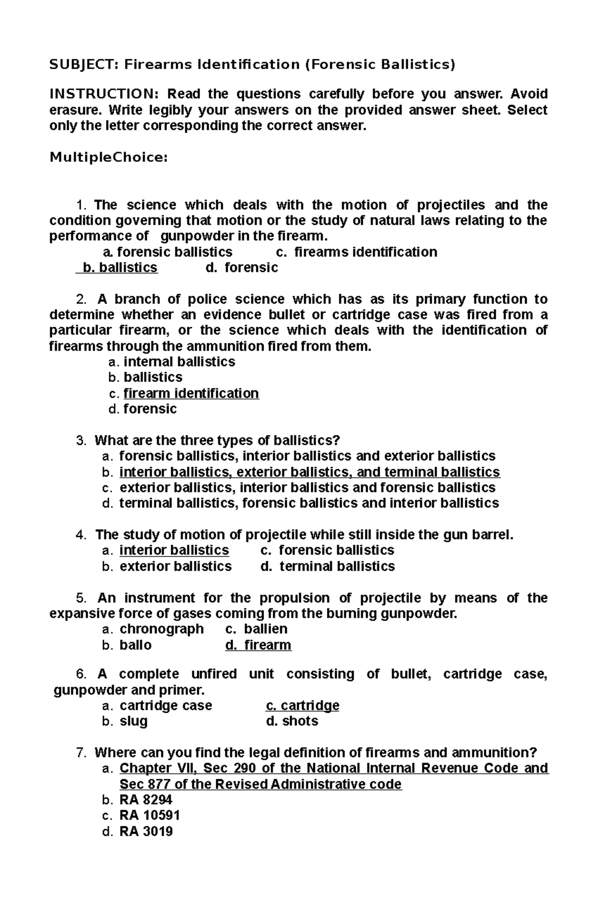 Ballistics - Notes - SUBJECT: Firearms Identification (Forensic ...