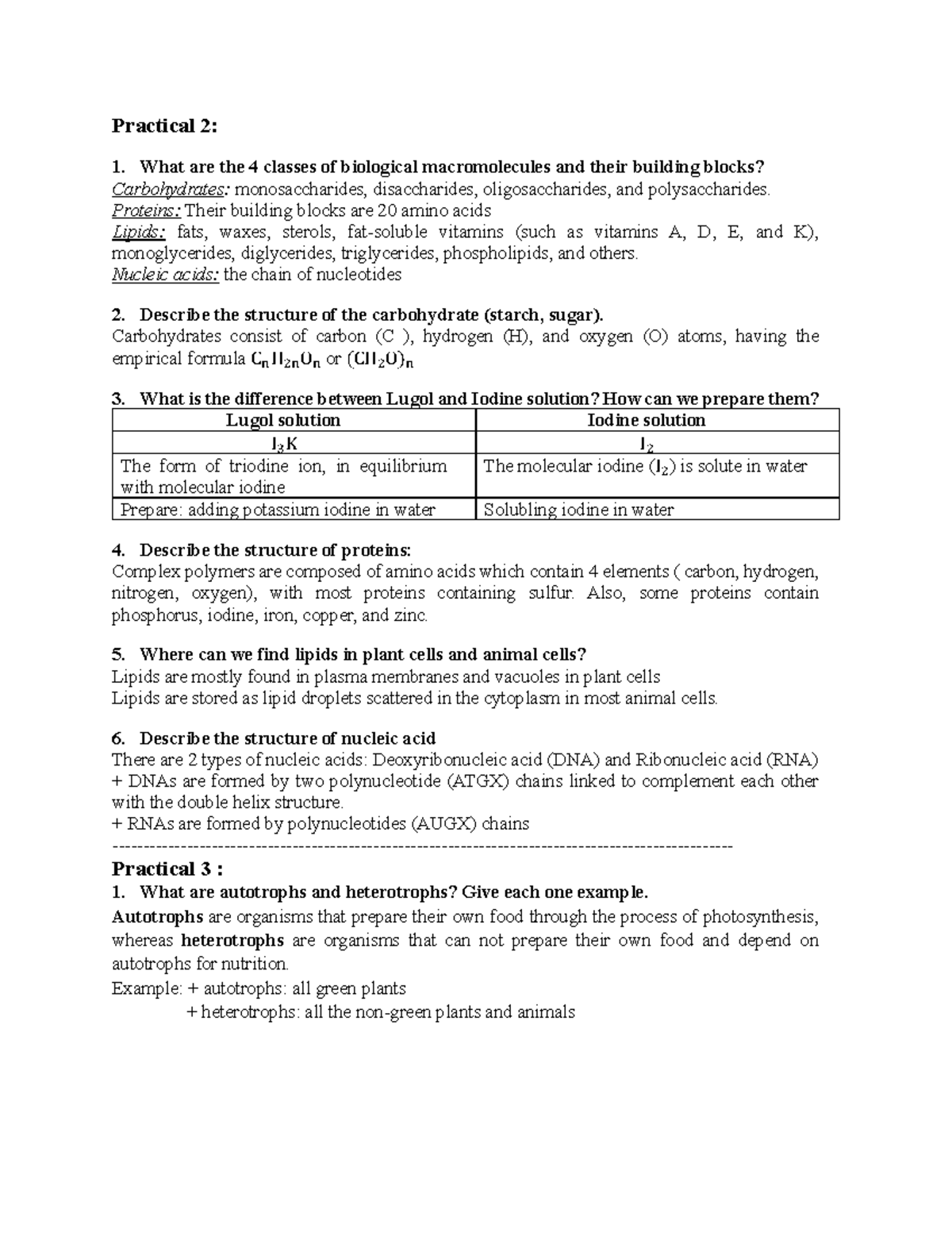 Review final Prac Bio - Practical 2: What are the 4 classes of ...