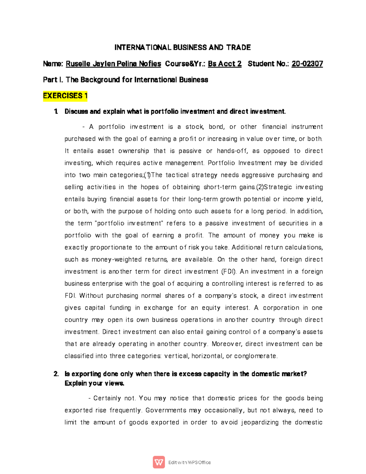 Int'l business and trade Learning Module Answer - I N T E R N A T I O N ...