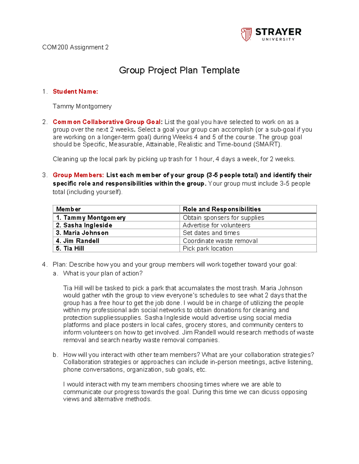 Cf Group Project Plan - COM200 Assignment 2 Group Project Plan Template ...