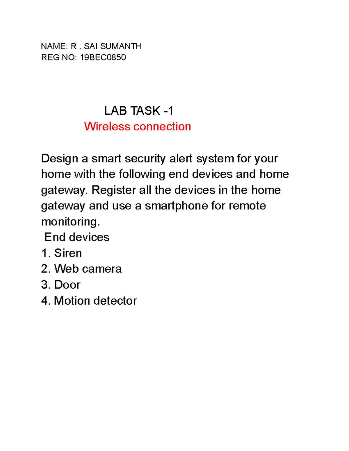 Task 1 - lab Tasks done in iot lab vit during 2022 - NAME: R. SAI ...