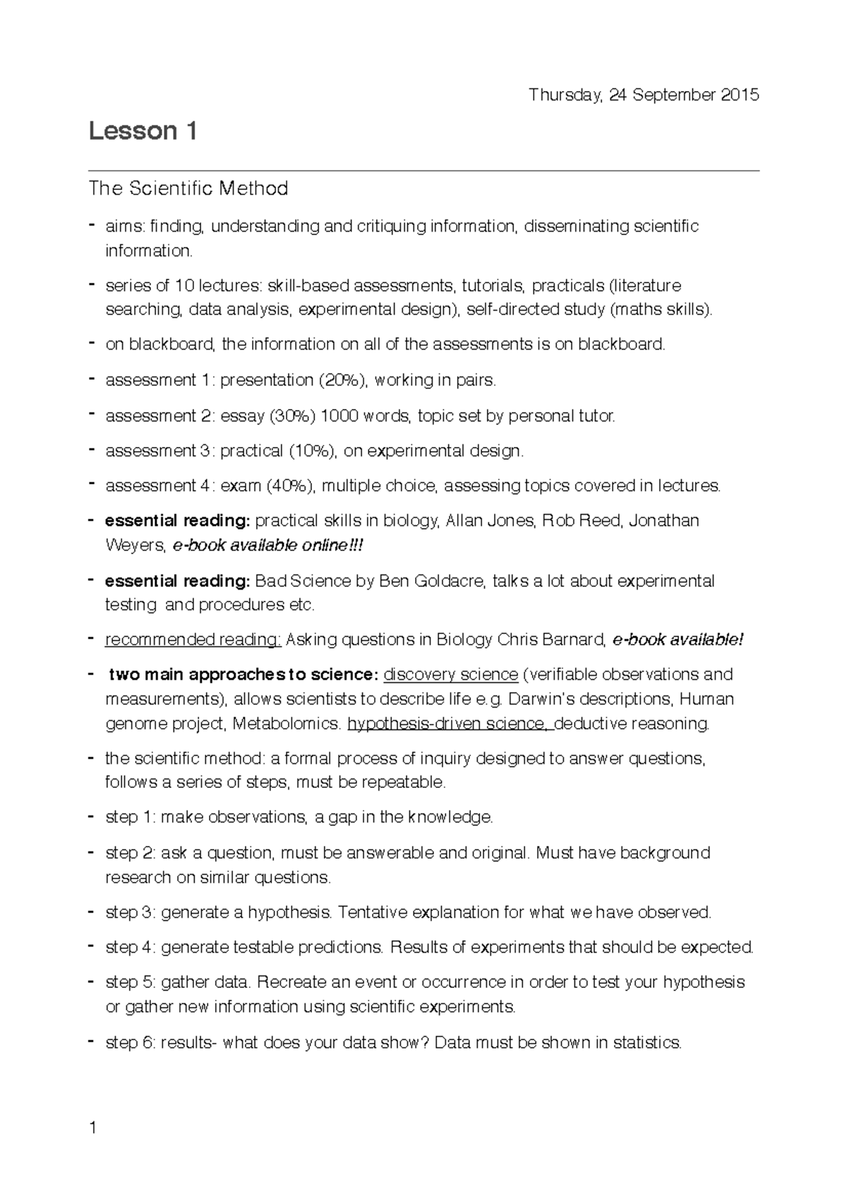 Lesson 1- 24:9 - What to expect - Thursday, 24 September 2015 Lesson 1 ...