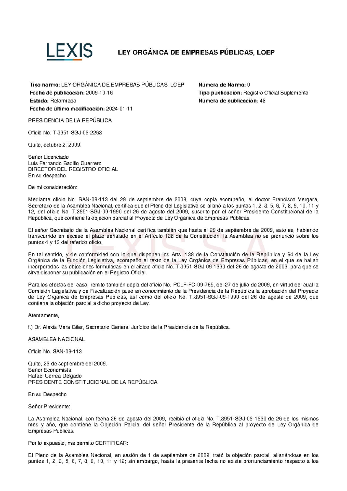 LOEP JUN-2024 - LEXIS S. LEY ORGÁNICA DE EMPRESAS PÚBLICAS, LOEP Tipo ...