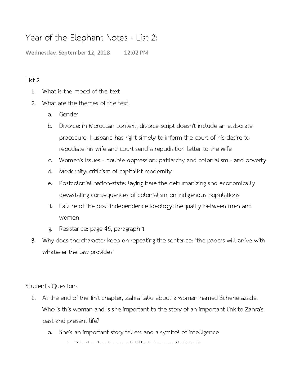 Year of the Elephant Notes - List 2 - What is the mood of the text 2 ...