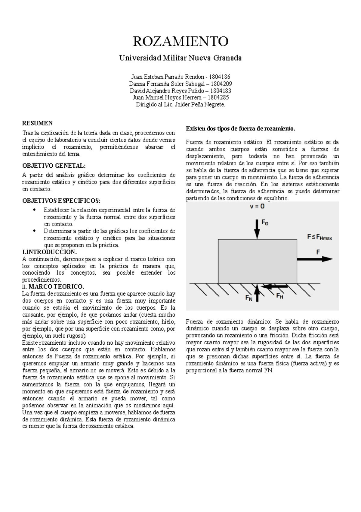 Bitacora Final 3ER Corte 1111 - ROZAMIENTO Universidad Militar Nueva Granada Juan Esteban ...