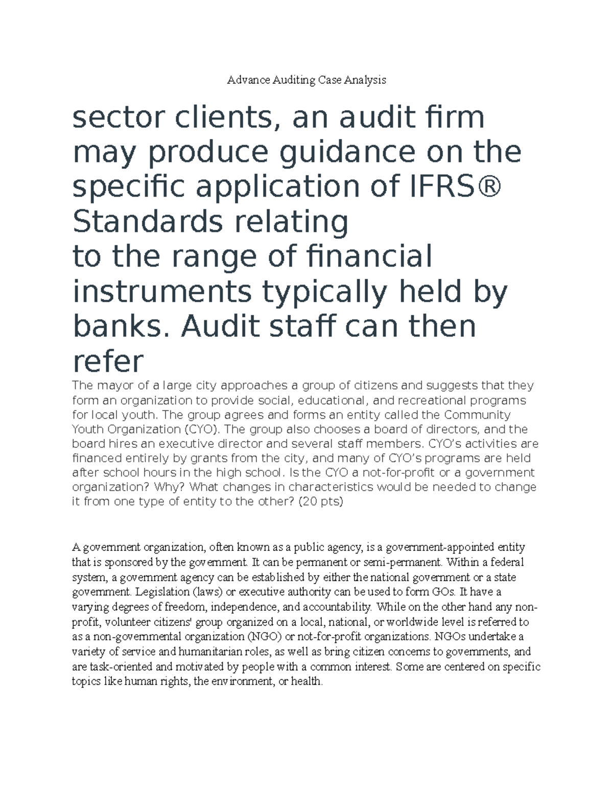 Adv aud essay. case analysis - Advance Auditing Case Analysis sector ...