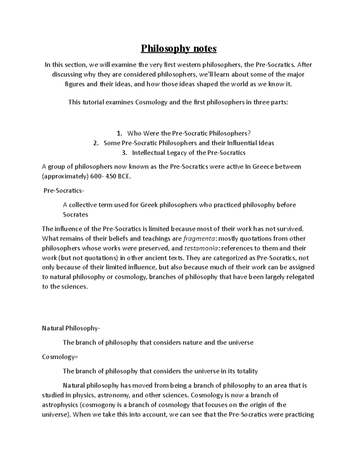 Philosophy 3 - notes - Philosophy notes In this section, we will ...