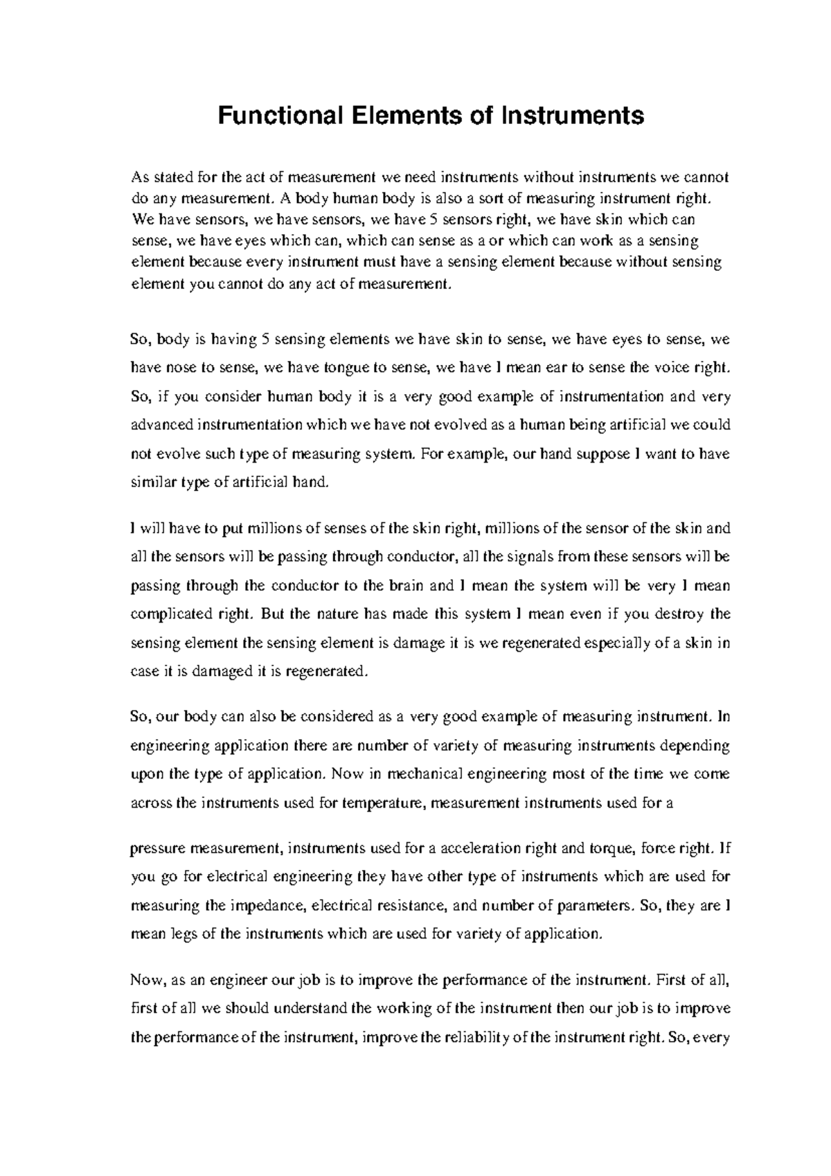 Functional Elements of Instruments - A body human body is also a sort ...