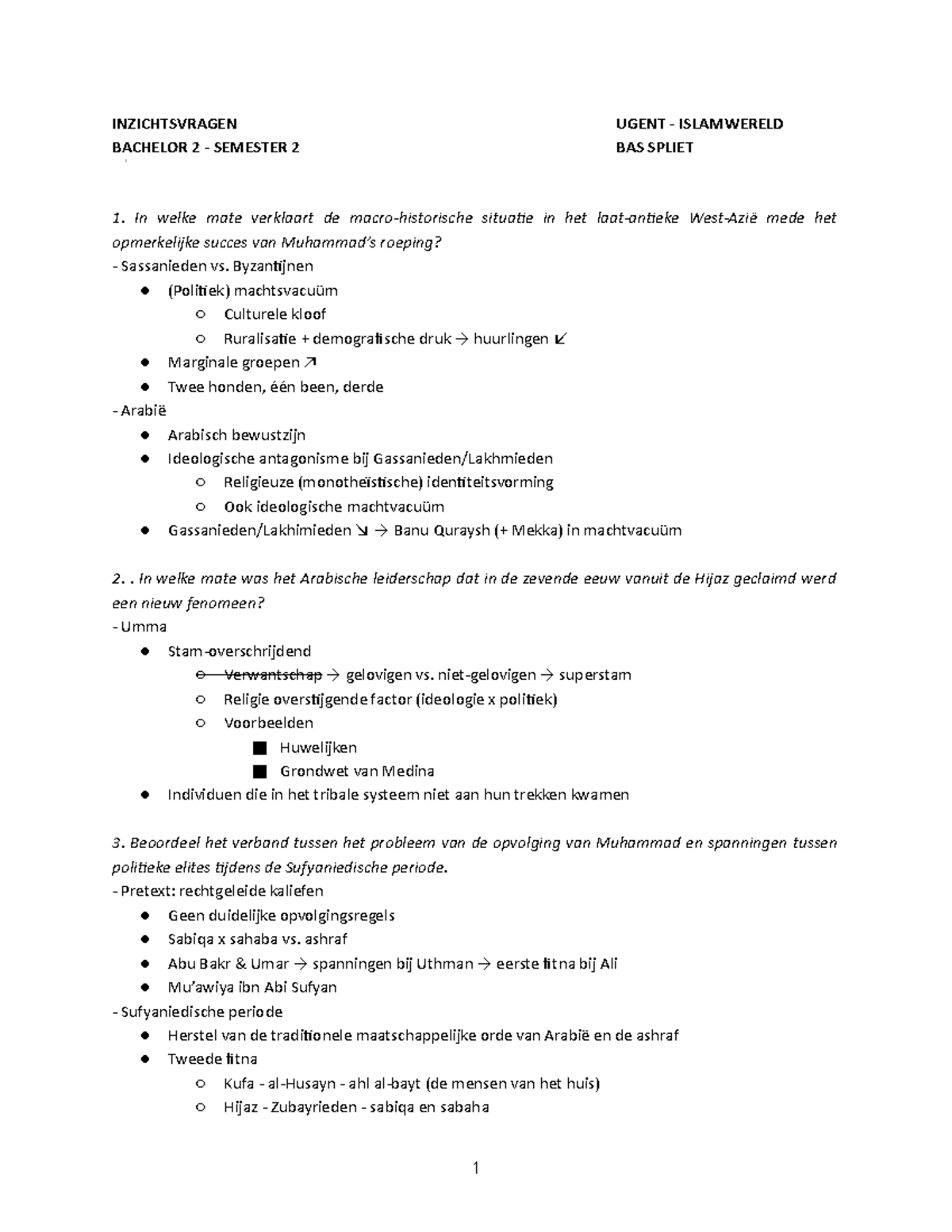 Inzichtsvragen Islamwereld - INZICHTSVRAGEN BACHELOR 2 SEMESTER 2 UGENT ...