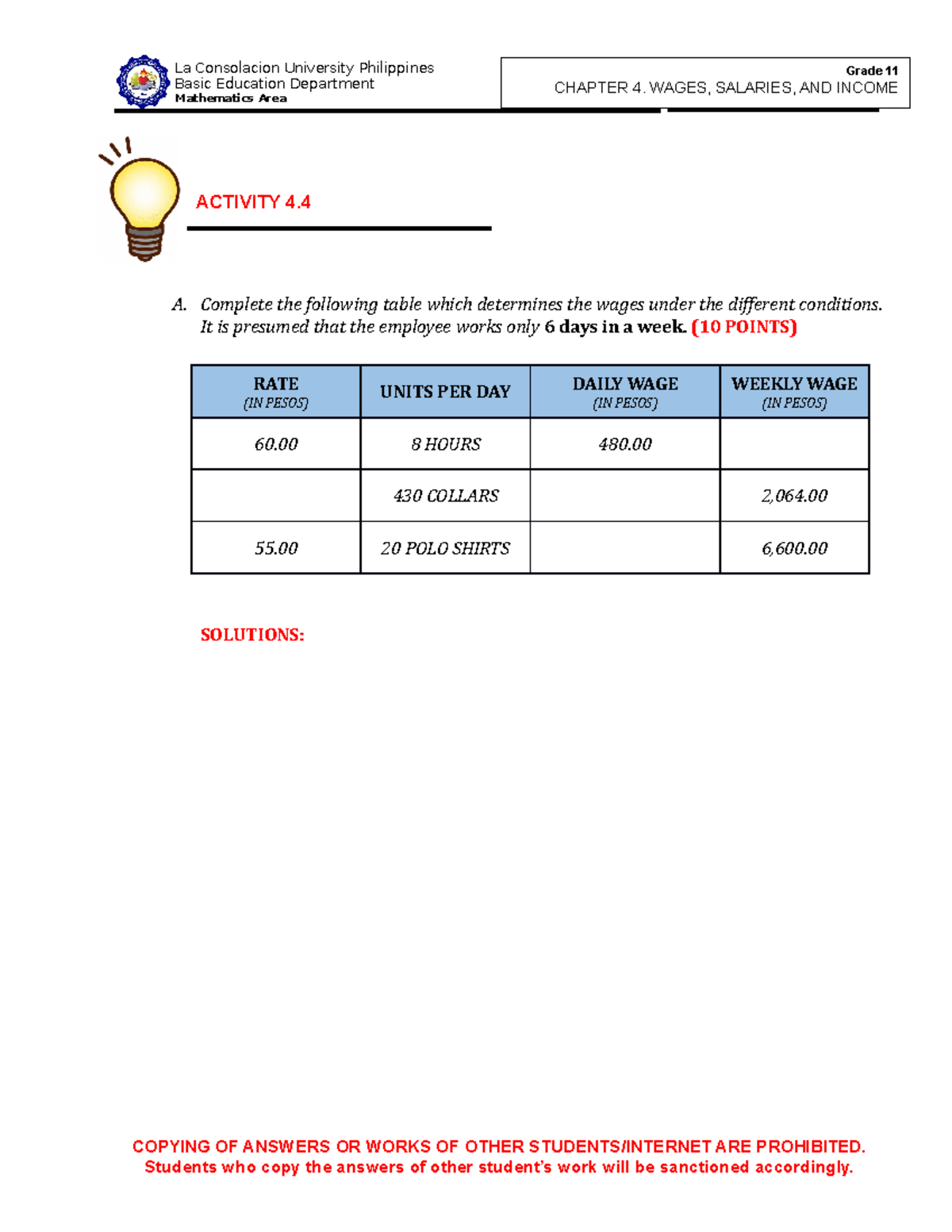 Activity 4.4 - Salaries, Wages and Income - ACTIVITY 4. A. Complete the ...
