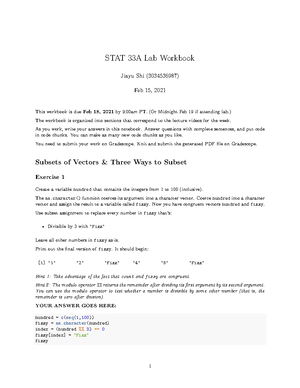 Lab Wk 3Template - lab 3 answer - STAT 33A Lab Workbook Wk Jiayu Shi (3034536987) Feb 4, 2021 ...